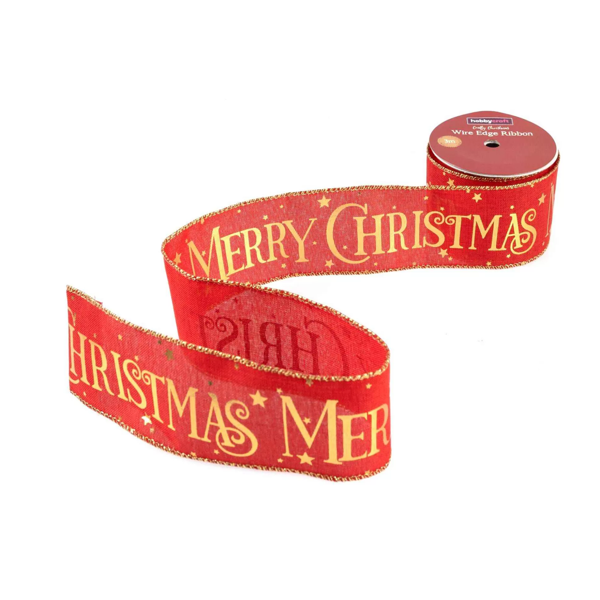 Red Merry Christmas Wire Edge Ribbon 63Mm X 3M-Hobbycraft Cheap « Craft ...